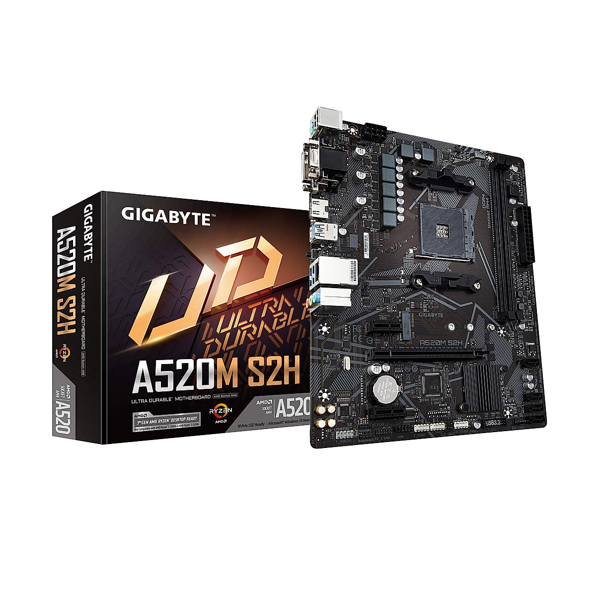 Gigabyte A520M S2H (AMD Ryzen AM4/MicroATX/4+3 Phases Digital PWM/Gigabyte Gaming GbE LAN/NVMe PCIe 3.0 x4 M.2/3 Display Interfaces/Q-Flash Plus/RGB Fusion 2.0/Motherboard)