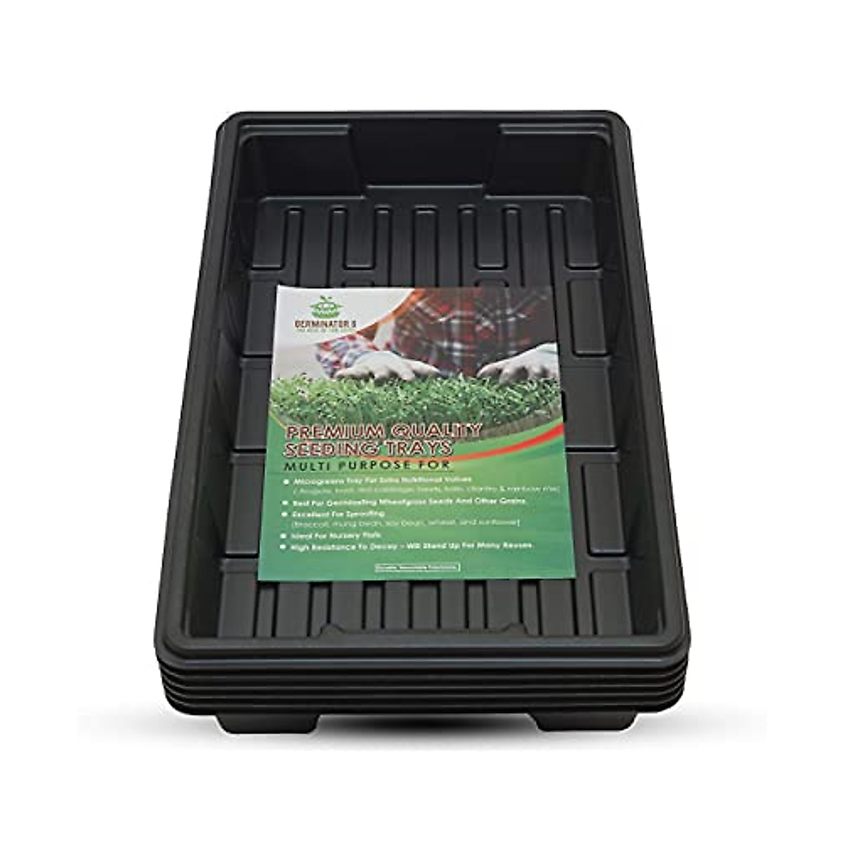 Germinator 6 Pack Premium Quality Seedling Trays, Microgreens Growing Trays, No Drain Holes, Heavy Duty, Durable Plastic, 1.5mm Thick, Plants Drip Tray, Best for Sprouting Vegetables and Wheatgrass
