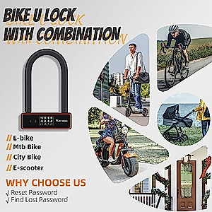 ICOCOPRO Bike U Lock - 17mm Shackle Heavy Duty Bike Locks - U Lock with 4-Digit Resettable Combination - Bicycle Lock with Sturdy Mounting Bracket for Electric Bike, Bikes,Scooter
