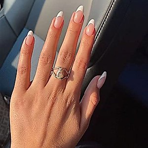 YoYoee Press on Nails Short French Fake Nails Almond Cute Tips Acrylics Full Cover White False Nails for Women and Girls 24PCS