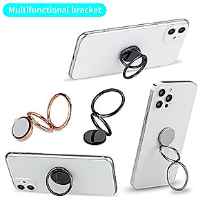 Double Ring Cell Phone Holder Stand, Universal Metal Phone Grip Talk Finger Ring Kickstand Round Mount for Magnetic Car Mount Compatible Smartphone Glossy(Rose Gold), diameter 3.5cm