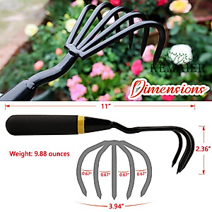 Garden Rake - Kemaier Stainless Steel Hand Cultivator for Heavy-Duty Soil Loosening, Planting, and Weed Removal