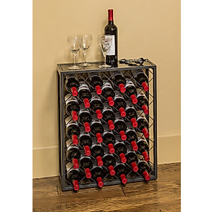 Mango Steam 32 Bottle Wine Rack with Glass Table Top Free Standing, Black