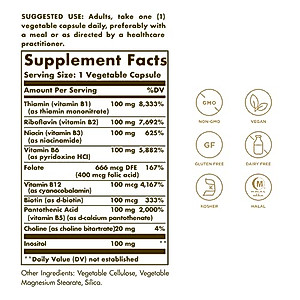 Solgar B-Complex "100", 100 Vegetable Capsules - Heart Health - Nervous System Support - Supports Energy Metabolism - Non GMO, Vegan, Gluten/ Dairy Free, Kosher, Halal - 100 Servings