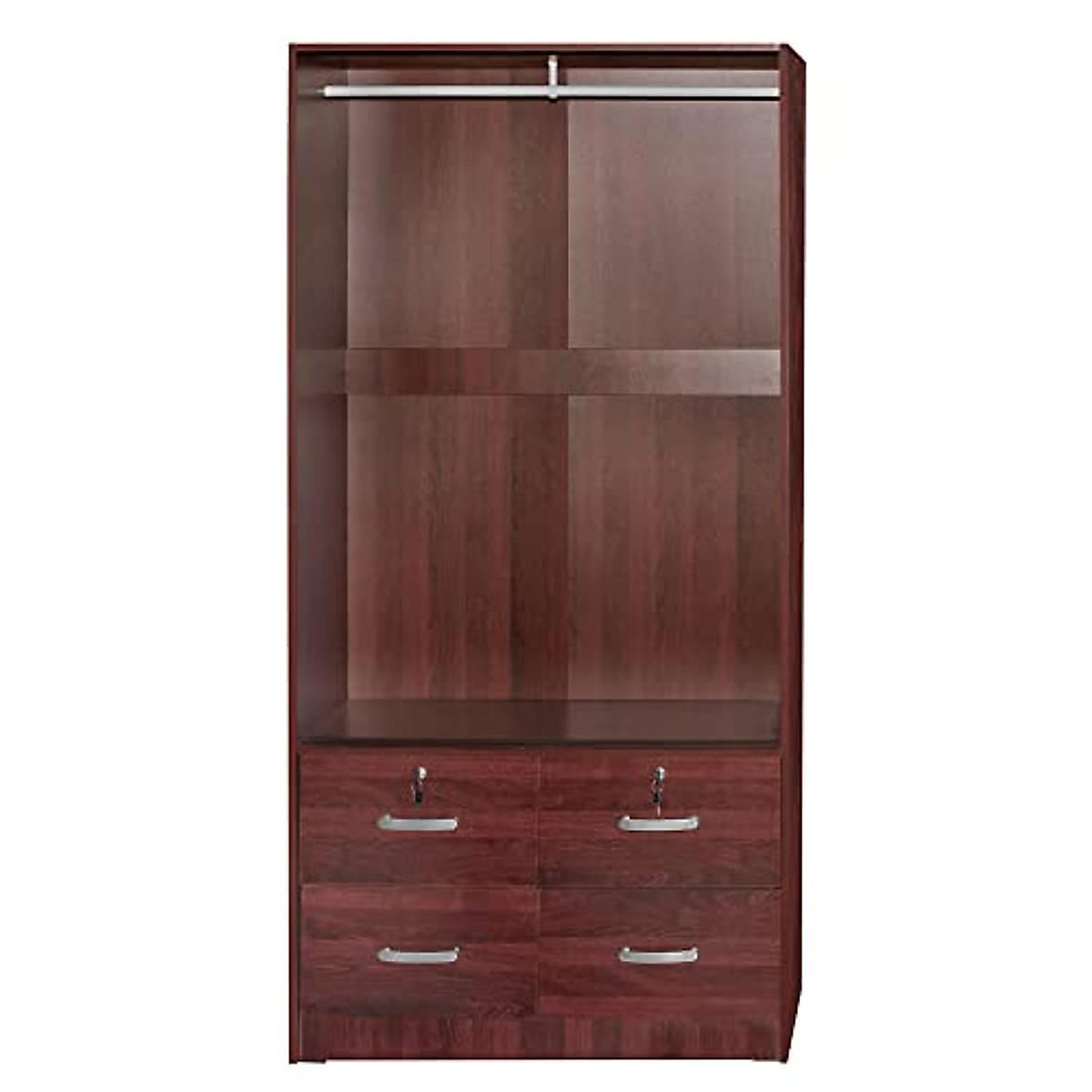 Better Home Products Sarah Double Sliding Door Armoire with Mirror in Mahogany