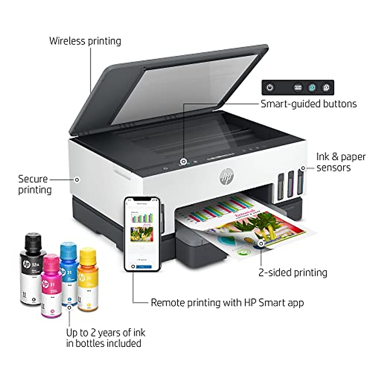 HP Smart -Tank 7001 Wireless All-in-One Cartridge-free Ink -Tank Printer, up to 2 years of ink included, mobile print, scan, copy (28B49A)