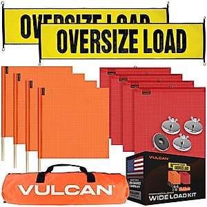 VULCAN Flags, Oversize Load Banners, and Magnets Kit - Includes 2 Stretch Cord Oversize Load Banners, 4 Magnets, 4 Red Flags, 4 Orange Flags, and A High-Viz Vented Storage Bag
