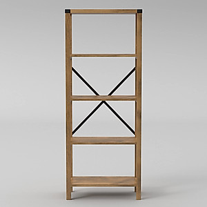 Landia Home Etagere Bookcase with 5 Tier Storage, Metal Plated Top Edges, Industrial Design, Brown