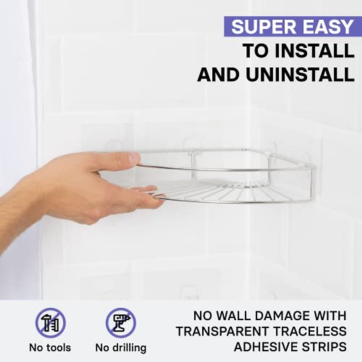 KINCMAX Corner Shower Caddy, Rustproof SUS304 Stainless Steel, Adhesive Wall Mount Double Baskets 2-pack with Built-in Towel Bar (Polished Silver)