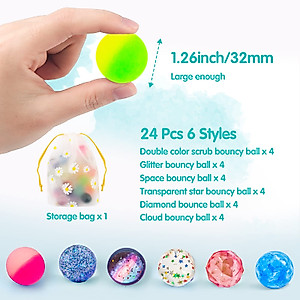 Ecoofor 24 Pieces Bouncy Balls 32mm Bounce Balls 6 Styles High Bouncing Balls Toys for Kids Party Favors Birthdays Gift Classroom