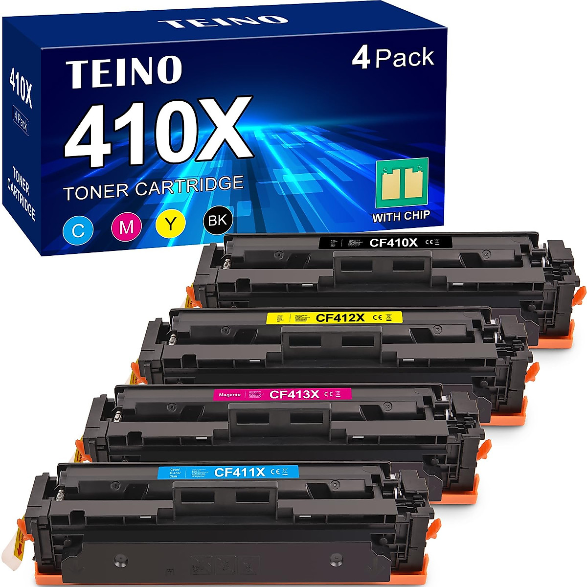 TEINO Compatible Toner Cartridge Replacement for HP 410A CF410A CF411A CF412A CF413A for Color Laserjet Pro MFP M477fnw M477fdw M477fdn Pro M452nw M452dw M452dn (Black, Cyan, Magenta, Yellow, 4 Pack)