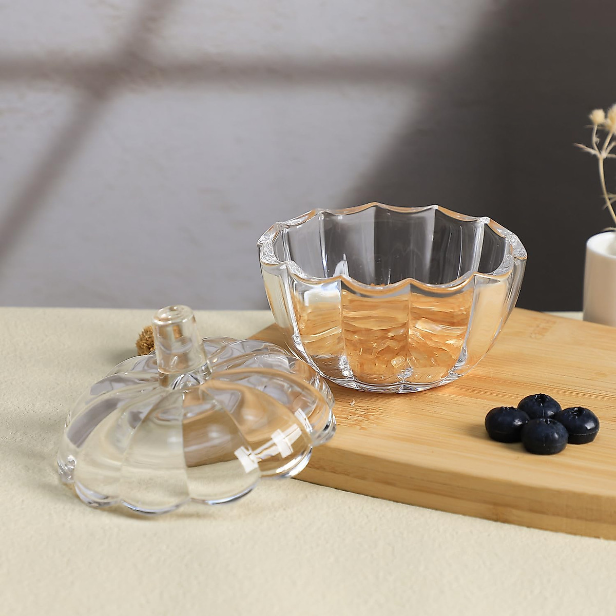 123Arts Crystal Glass Pumpkin Sugar Bowls Snack Jar Candy Dish Storage with Lid