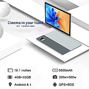 Tablet Android 8.1 Operating System 10.1-inch HD Display Octa Core Processor 4GB RAM and 32GB ROM TF Expansion Support Built-in WiFi Bluetooth GPS Tablet