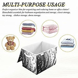 DOMIKING Music Notes Large Storage Bin with Lid Collapsible Shelf Baskets Box with Handles Storage Cube for Bedroom Living Room Kid's Room