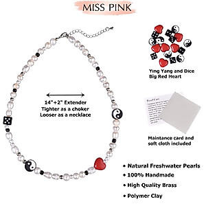 Beaded Necklace Choker Necklace For Women Bead Necklace Pearl Necklaces Yin Yang Dice Heart Necklaces Jewelry Colorful Boho Cute Beads Chokers Pendant Y2k Jewelry Gifts For Her