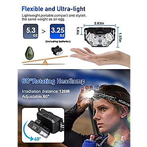 PLUSINTO 9 LED Headlamp 2000 Lumens 2 Pack, Super Bright Head Lamp with 6 AAA Batteries, 6 Modes, Lightweight and Adjustable, IPX5 Waterproof Headlight for Kids Adults Camping, Outdoor, Running