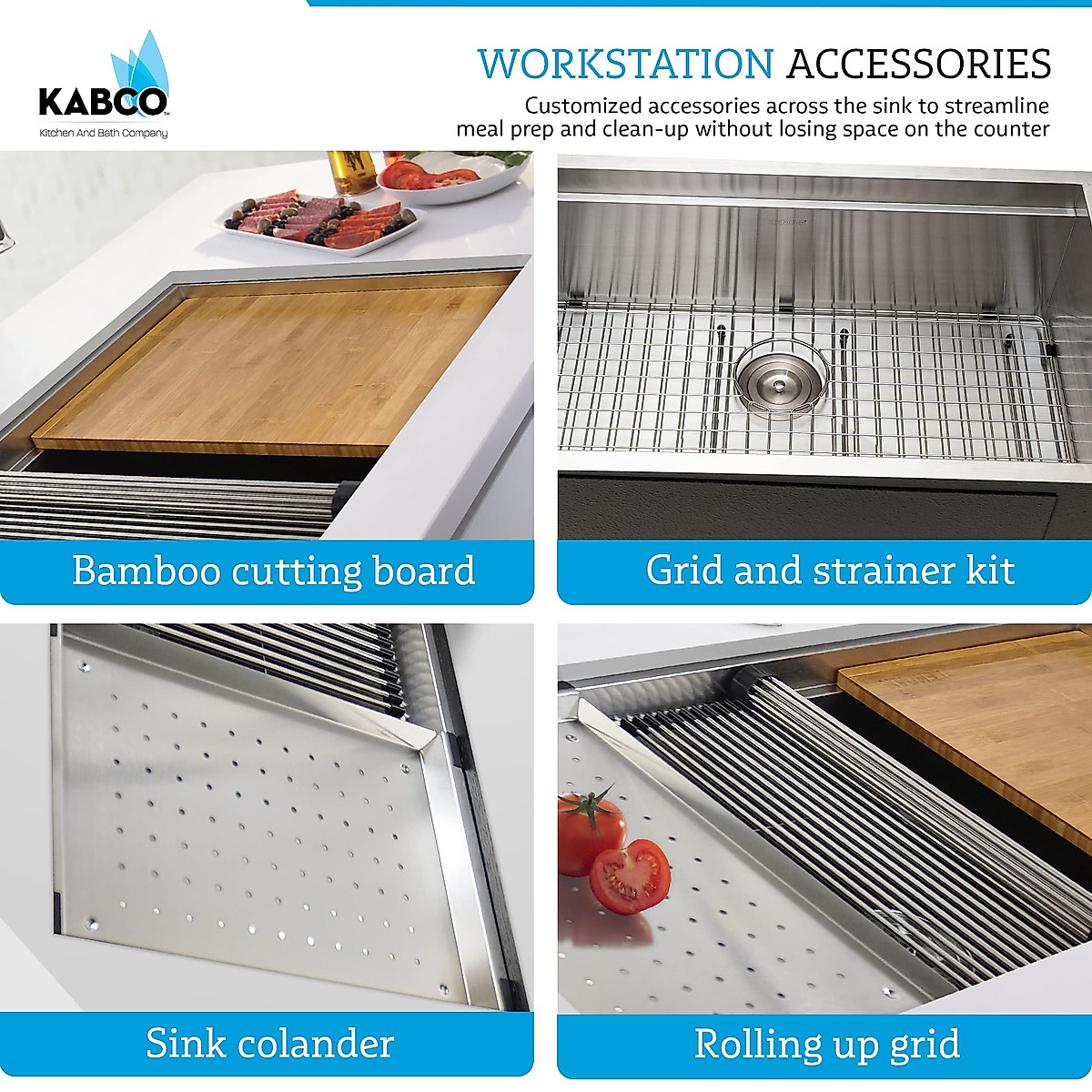 KABCO ZR-LEDGE 32 Inch Station Single Bowl 16 Gauge Stainless Steel Kitchen Sink Work Station Undermount Package 32 inch Wide 10 inch deep 304SS K-SS0RLE32-PKG