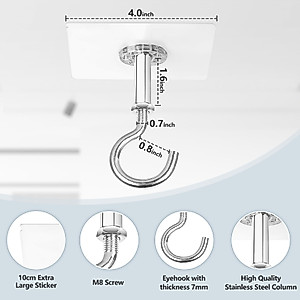 Muccibi Ceiling Hooks Adhesive, 2 Pack Ceiling Hooks Heavy Duty for Hanging Plants,Adhesive Ceiling Hooks, Holds Up to 30lbs, No Drill Ceiling Hooks for Lights, Lanterns,Wind Chimes