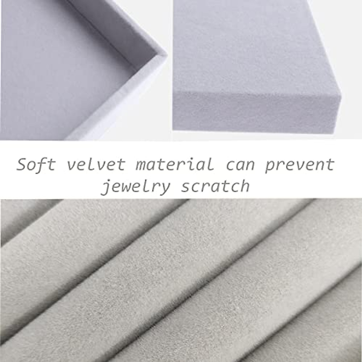 Philopack 3PCS Stackable Jewelry Organizer Trays-Drawer Storage Box Velvet Display Holder for Necklace Earring Bracelet Watch (Grey)