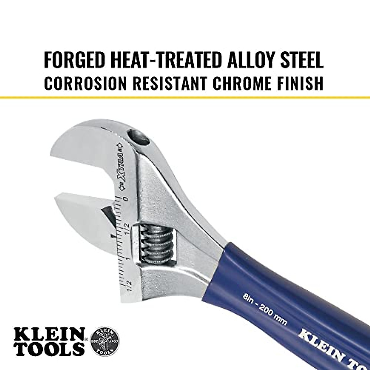 Klein Tools D509-8 Adjustable Wrench, Extra Wide Jaw Forged Drive Wrench with High Polish Chrome Finish, 8-Inch