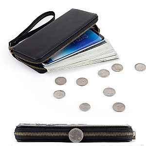 HAWEE Leather Clutch Wallet for Women Zippered Wristlet Bag, Embossing Rose