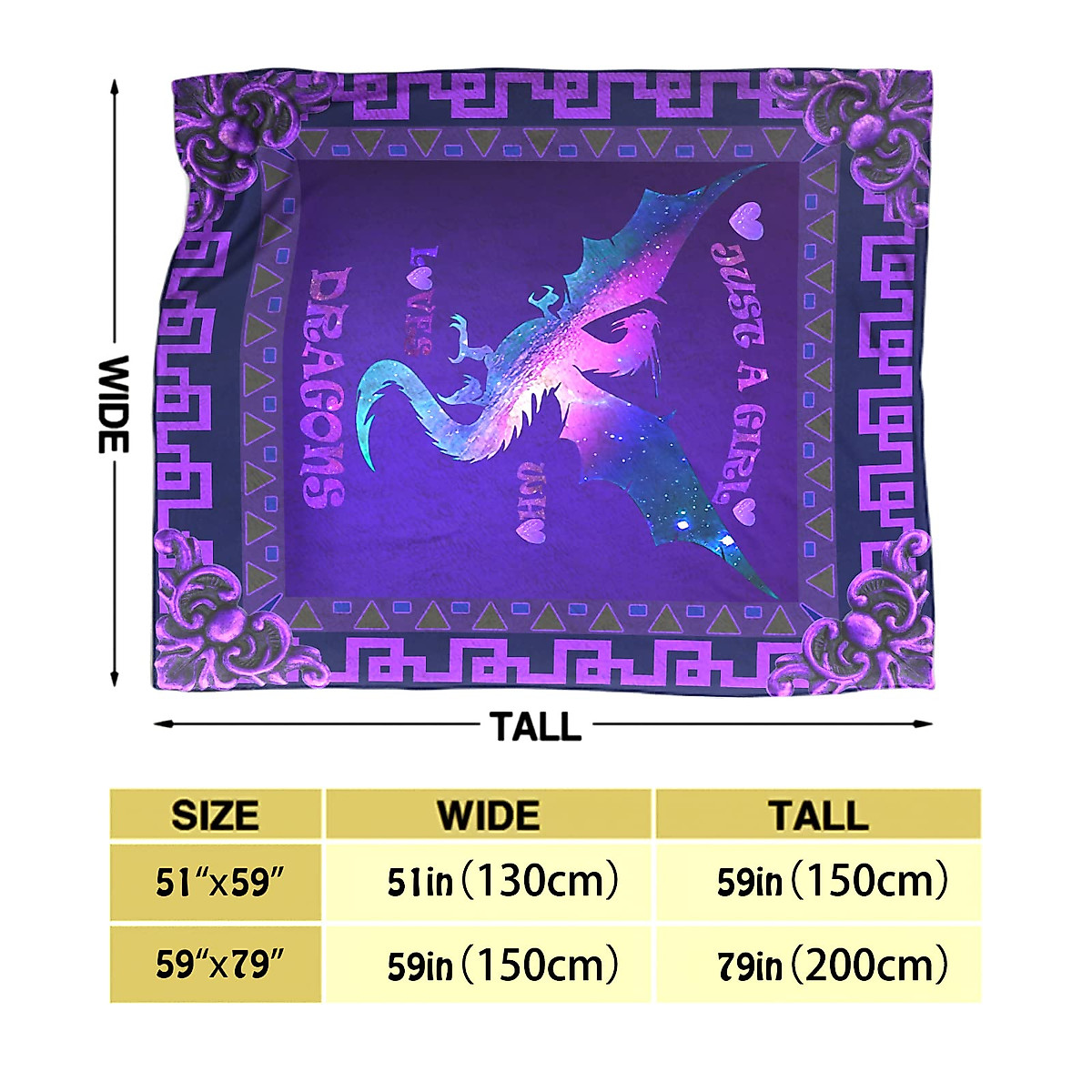 Purple Dragon Throw Blanket Warm Ultra-Soft Flannel Blanket for Bed Couch Living Room Travel Outdoor Blankets for Kids Children Adults (51" x 59")