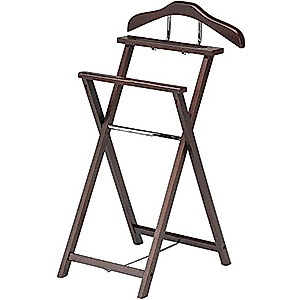 Pilaster Designs Contemporary Walnut Solid Wood Faydell Folding Cloth Valet Stand Organizer