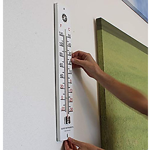 Bjerg Instruments White Enamel Coated Steel Extra Large Heavy Duty 22.75 Inch Outdoor Decorative Wall Thermometer and Temperature Gauge