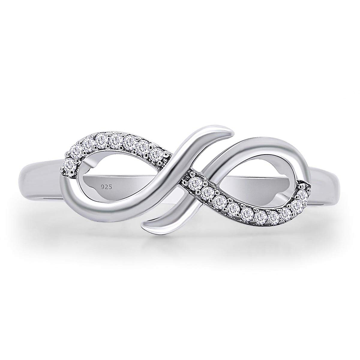 14k White Gold Over Sterling Silver Round Cut Diamond Accent Sideways Bypass Infinity Promise Ring Jewelry For Her Women (I-J Color, I2-I3 Clarity, 0.03 Cttw) Ring Size-7