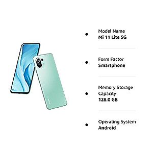 Xiaomi Mi 11 Lite 5G + 4G LTE Volte Global Unlocked GSM 128GB + 6GB 64MP Triple Camera Worldwide GSM (Mint Green)