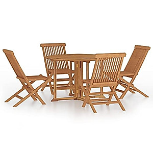 Camerina 5 Piece Folding Patio Dining Set Outdoor Patio Dining Set Outdoor Patio Furniture Patio Set Patio Table and Chairs Set Solid Wood Teak 3096573