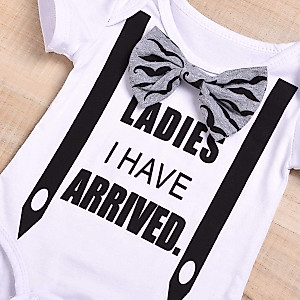 Kashoer 3Pcs Newborn Baby Boy Girls Bowtie Letters Romper Suit+Long Moustache Pant+Hat Kid Playsuit (White, 0-3Months)