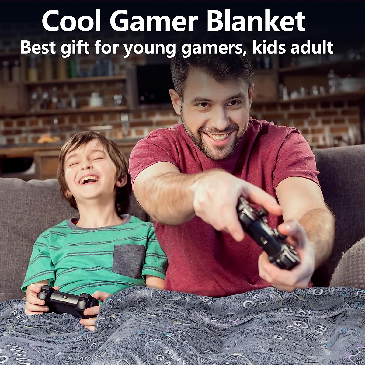 KIRMIKU Glow in The Dark Blanket for Boys, Gamer Blanket Gifts for Kids, Game Controller Throw Blanket for Home Decor, Soft Warm Blanket Toys Birthday Gifts for Teens Men Boyfriend 50"x60"