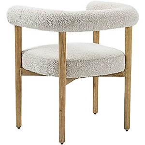 Meridian Furniture Hyatt Collection Mid-Century Modern Dining Chair, Solid Wood Finish, Rich Boucle Fabric, 26.5" W x 22" D x 28" H, Cream