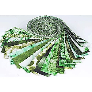 Soimoi 40Pcs Tie Dye Print Precut Fabrics Strips Roll Up 1.5x42inches Cotton Jelly Rolls for Quilting - Green