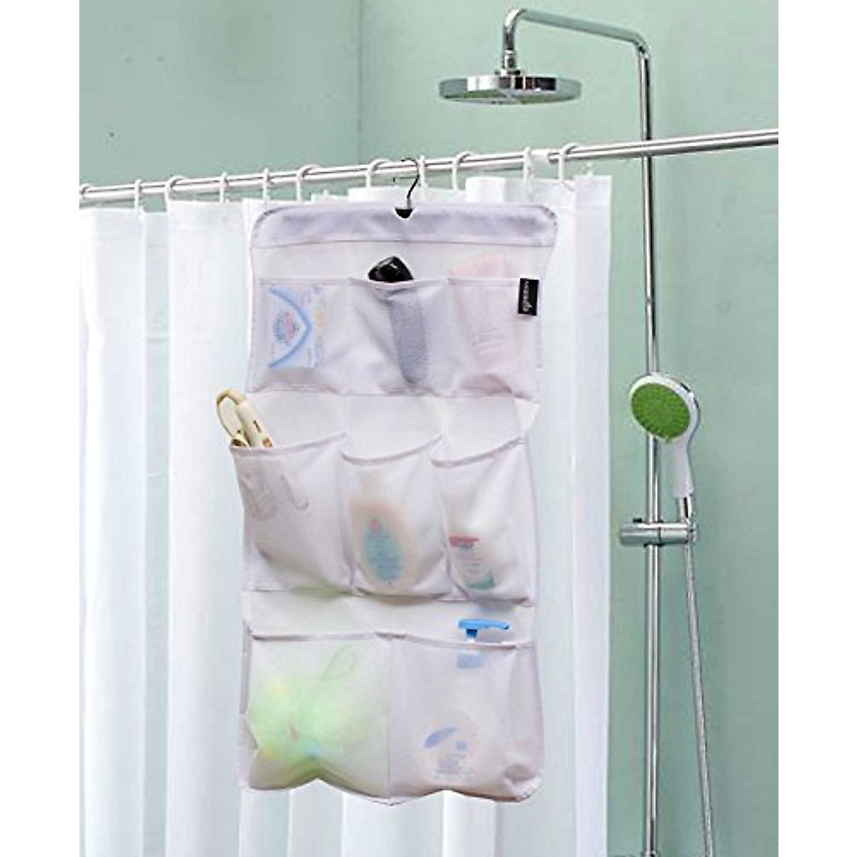 MISSLO 8 Pockets Mesh Shower Organizer Hanging Caddy with Rotating Hanger Quick Dry Bathroom Storage (White)