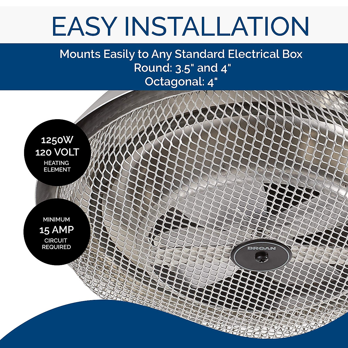 Broan-NuTone 157 Low-Profile Fan-Forced Ceiling Heater, Enclosed Sheath Element for Bathroom, Kitchen, and Home, Standard, Satin Aluminum