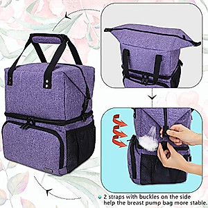 Luxja Breast Pump Bag with 2 Compartments for Breast Pump and Cooler Bag, Leakproof Pumping Bag for Working Mothers (Fits Most Major Breast Pump), Purple