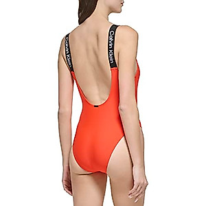 Calvin Klein Women's Standard Classic Over The Shoulder One Piece Swimsuit, Vermillion Logo