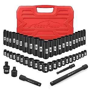SEKETMAN 3/8-Inch Drive Impact Socket Set,49 Pieces,SAE/Metric,Deep/Shallow,(5/16"-3/4",8mm-22mm),6 Point,CR-V Steel,Includes Extension Bar,Adapter and Universal Joint
