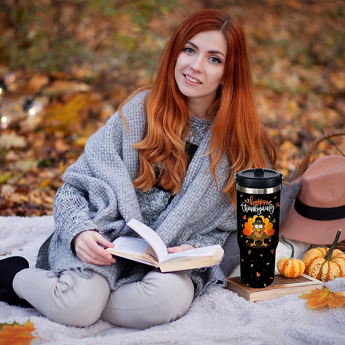 aquoechd 30 oz Fall Tumbler with Lid and Straw, Autumn Leaf and Turkey Flip Straw Tumbler Insulated Coffee Travel Mugs Cup Water Bottle Fall Thanksgiving Gifts for Women Girls