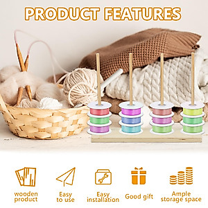 DJAPWPX 2Pcs Ribbon Organizer Wood Ribbon Storage Rack Space Saving Spool Holder Organizer Ribbon Holder for Sewing Craft Mesh Thread Tape Wreath Crochet Florist Wrapping