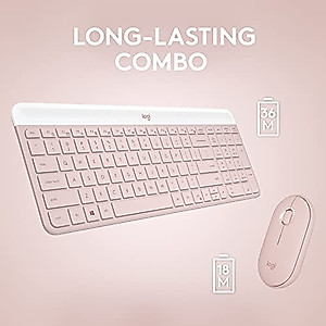 Logitech MK470 Slim Wireless Keyboard and Mouse Combo - Modern Compact Layout, Ultra Quiet, 2.4 GHz USB Receiver, Plug n' Play Connectivity, Compatible with Windows - Rose