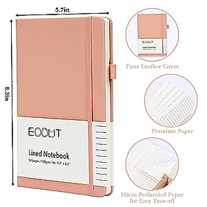 EOOUT Lined Journal Notebook for Women, 2 Pack, 5.7 x 8.3 Inches, Cute Aesthetic College Ruled, Leather Hardcover Notebook, 160 Pages, Back Pocket, Office School Supplies Gifts, Blush, Lavender