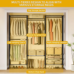 DWVO Closet Organizers and Storage System, Heavy Duty Walk-in Closet Shelves System, Adjustable Clothes Rack with 3 Hanging Rods, 8 Shelves, 68.9" L x 76" H x 13.8" W