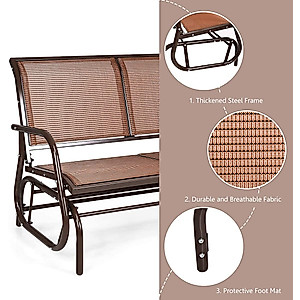 Generic BANGTANE Swing Glider for 2 People, Rocking Lounge Chair wMesh Fabric and Steel Frame, Patio Bench for Backyard, Garden, Poolside, Lawn, Indoor and Outdoor Use Brown
