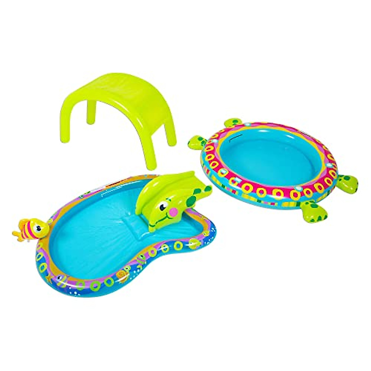 Banzai BAN-85319 Shade 'N Slide Turtle Heavy Duty Outdoor Toy Inflatable Kiddie Splash Pool Set with Sprinkler for Children and Kid Backyard Water Fun