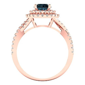 Clara Pucci 1.40 ct Round Cut Solitaire halo Natural London Blue Topaz Engagement Promise Anniversary Bridal Ring 18K Rose Gold 8.5
