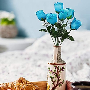 SN Decor Season’s Need Artificial Flowers 84Pcs Real Looking Turquoise Bulk Fake Roses with Baby’s Breath for DIY Wedding Bouquets Baby Shower Centerpieces Party Tables Home Decorations
