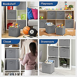 STORAGE MANIAC Storage Cubes, 11 Inch Collapsible Storage Bins with Handles, 6 Pack Fabric Foldable Bins for Organization, Durable Storage Bins for Closet, Shelves, Offices, Toys, Grey